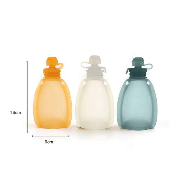 Silicone Baby Food Pouches (3-Pack) – 120ml Reusable, Freezer Safe & B ...